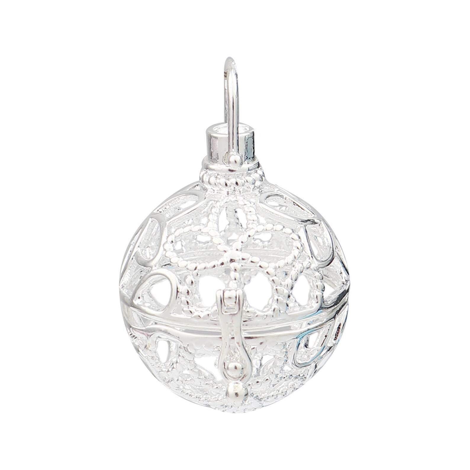 1 Silver Plated Prayer Box/caller Ball Pendant Round Fits 18-20mm Bead ...