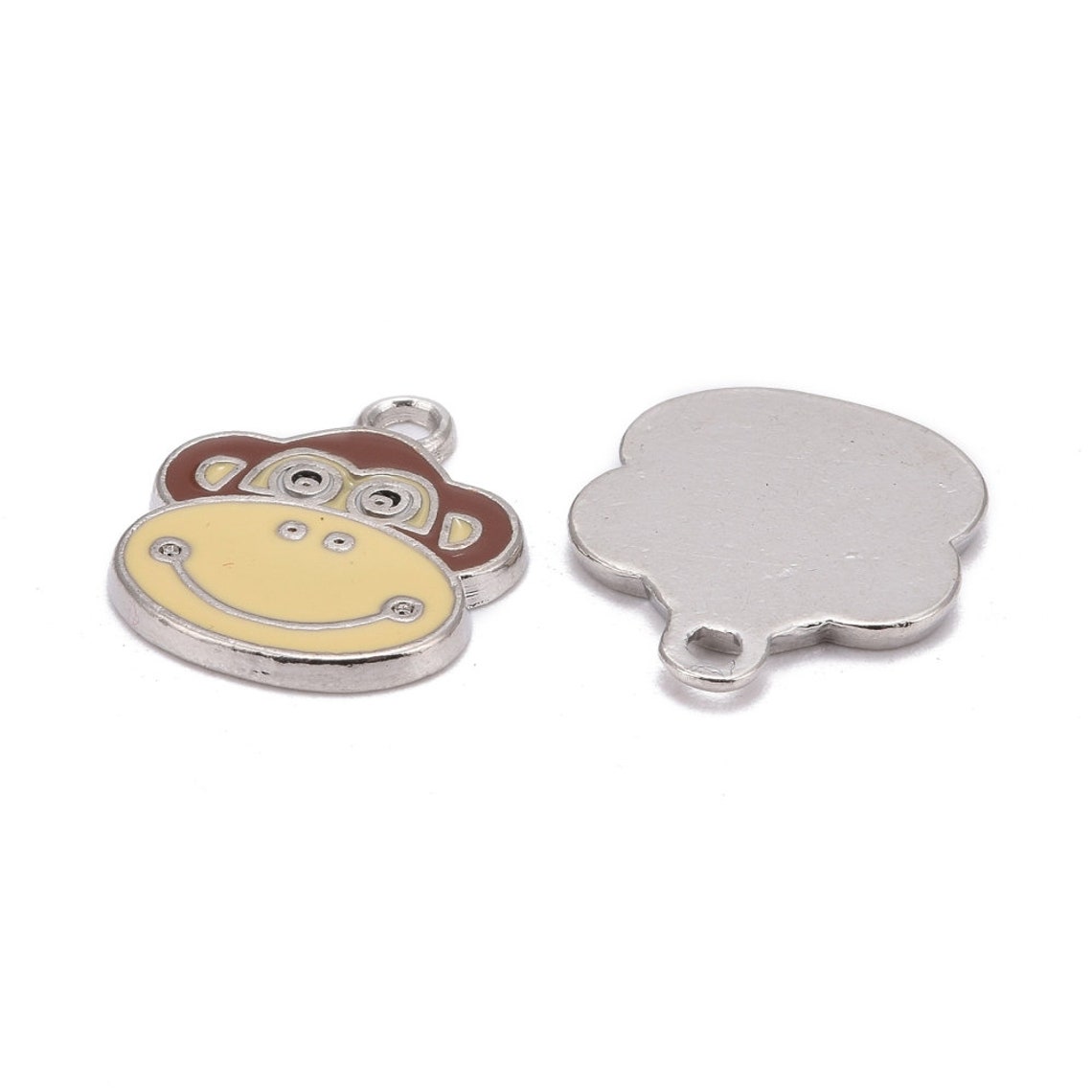 5 Platinum Tone & Enamel Smiling Monkey Face Charm/pendants 19mm X 16mm ...