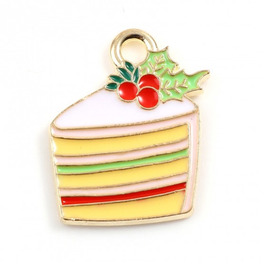 5 Gold Plated and Enamel Christmas Cake Slice Charms 18 X 15mm (b176b ...