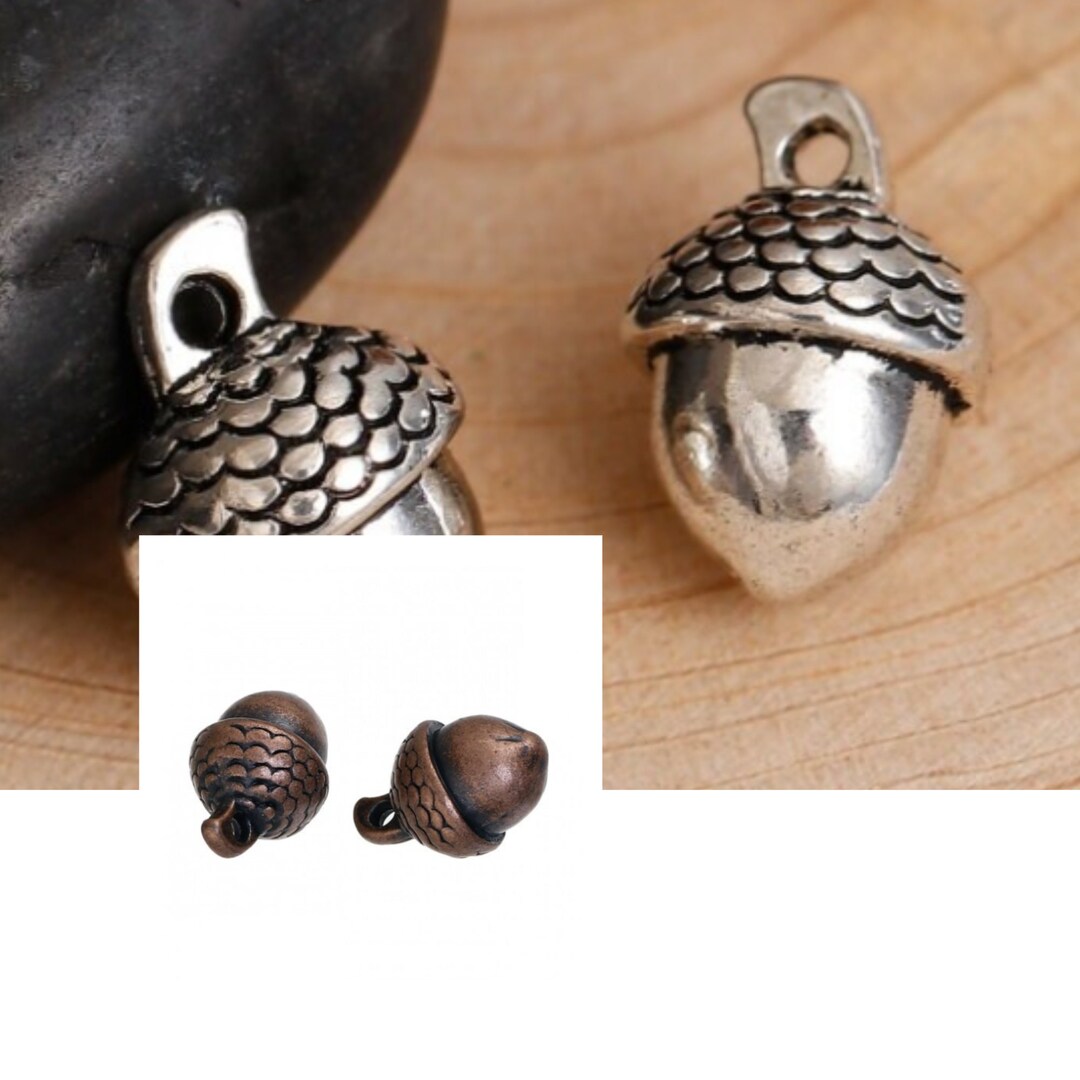 5 Choice of Antique Silver or Copper Metal Alloy 3D Acorn Charms ...