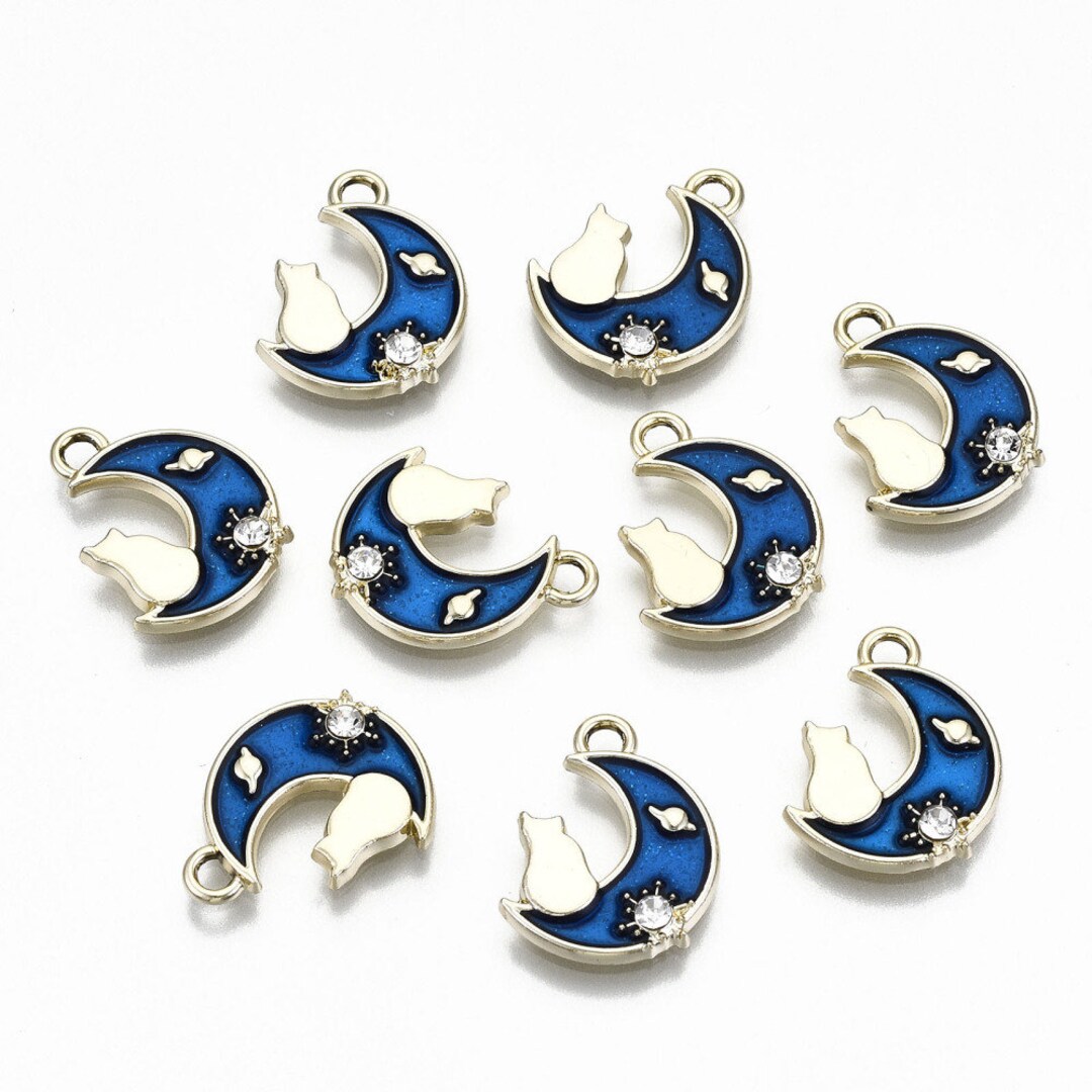 5 Gold Plated & Enamel Moon W/cat Charms 15 X 11.5mm (b180j) - Etsy