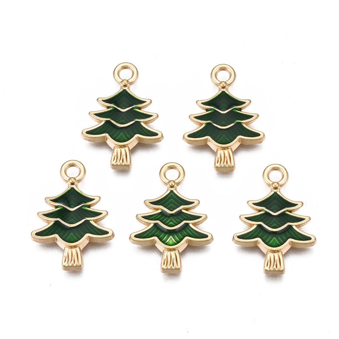 5 Gold Plated & Enamel Christmas Tree Charm/pendants 20x14mm (b207k) - Etsy