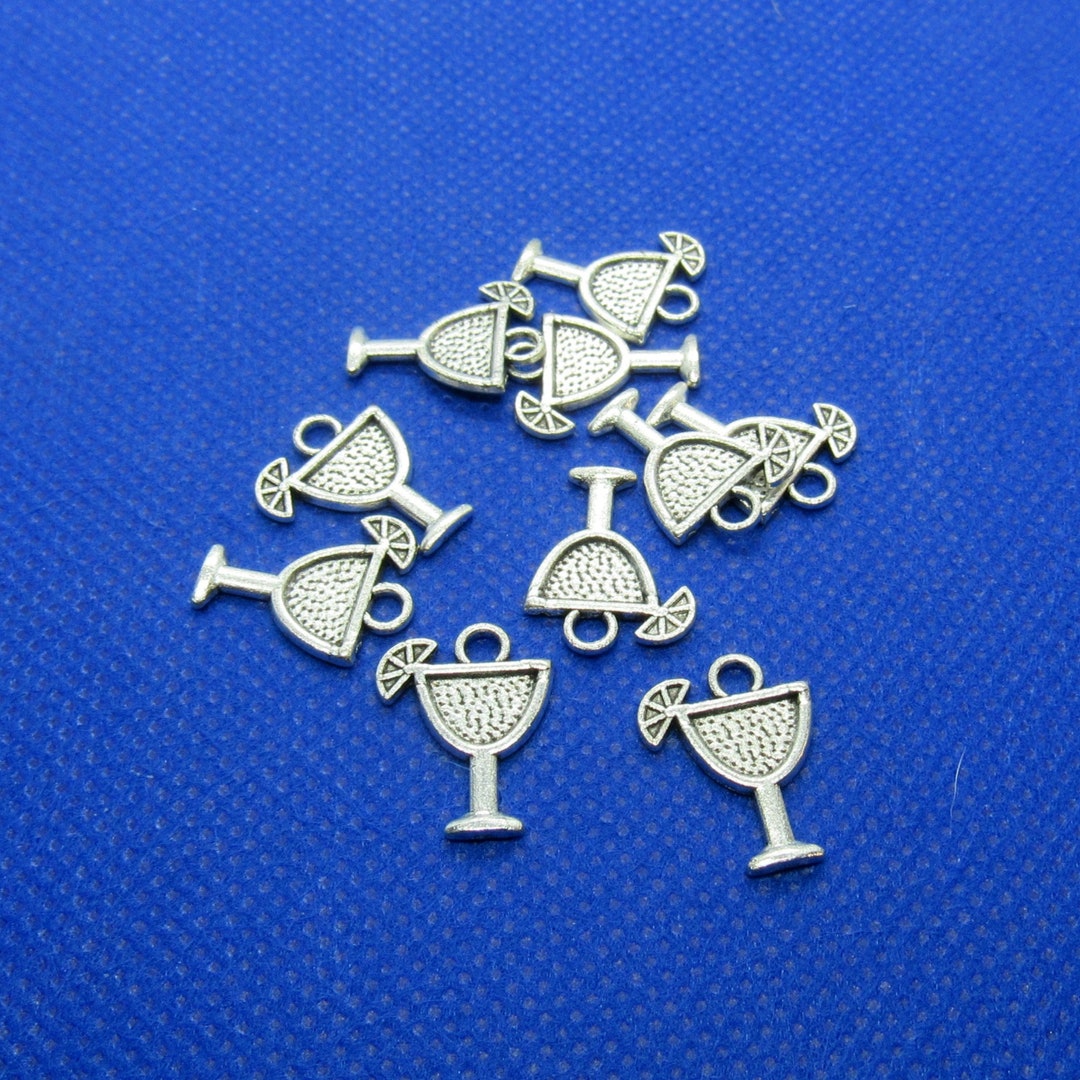 10 Antique Silver Tone Cocktail Charms 14 X 17mm (b113c) - Etsy