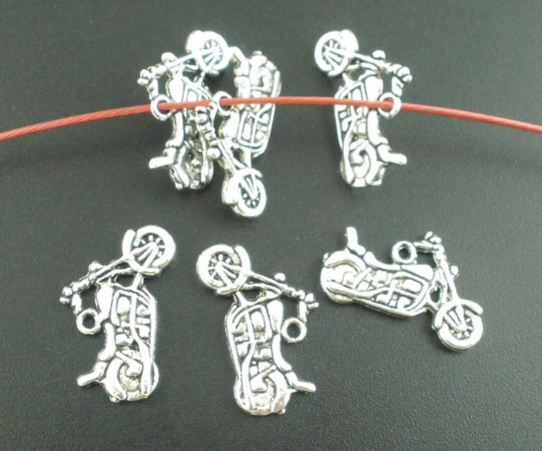 10 Antique Silver Metal Alloy Motorcycle Pendant/charms 24x14mm (B68L ...