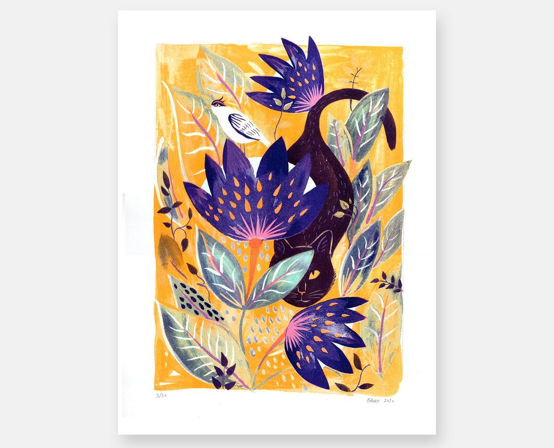 Cat on the Lookout. Print Riso Format 30 X 40 Cm on Munken Paper 150 Gr ...