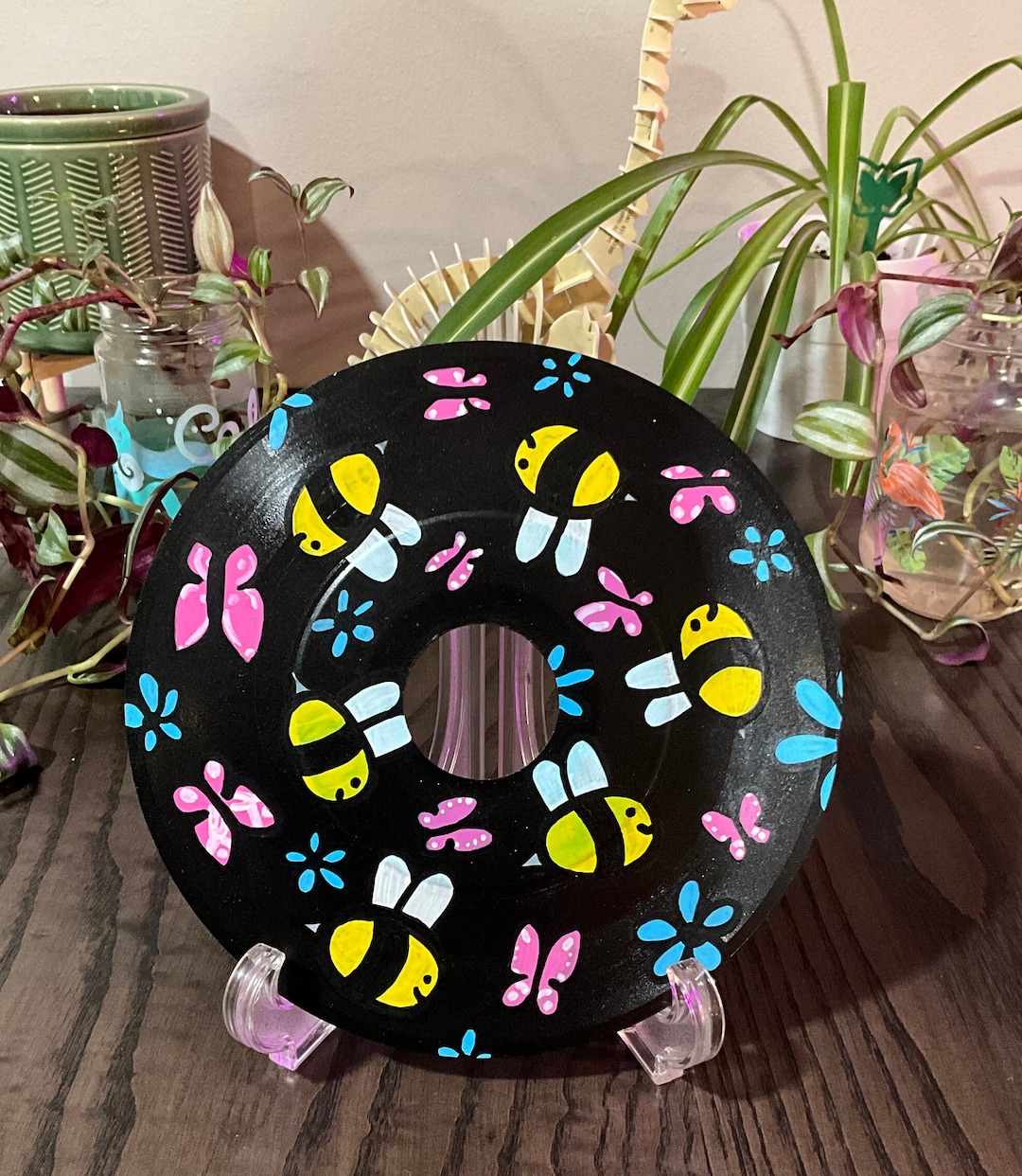Hand Painted Vinyl Record - FLOWERS AND BEES - Etsy