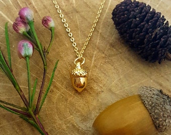 Gold Acorn Necklace | Etsy