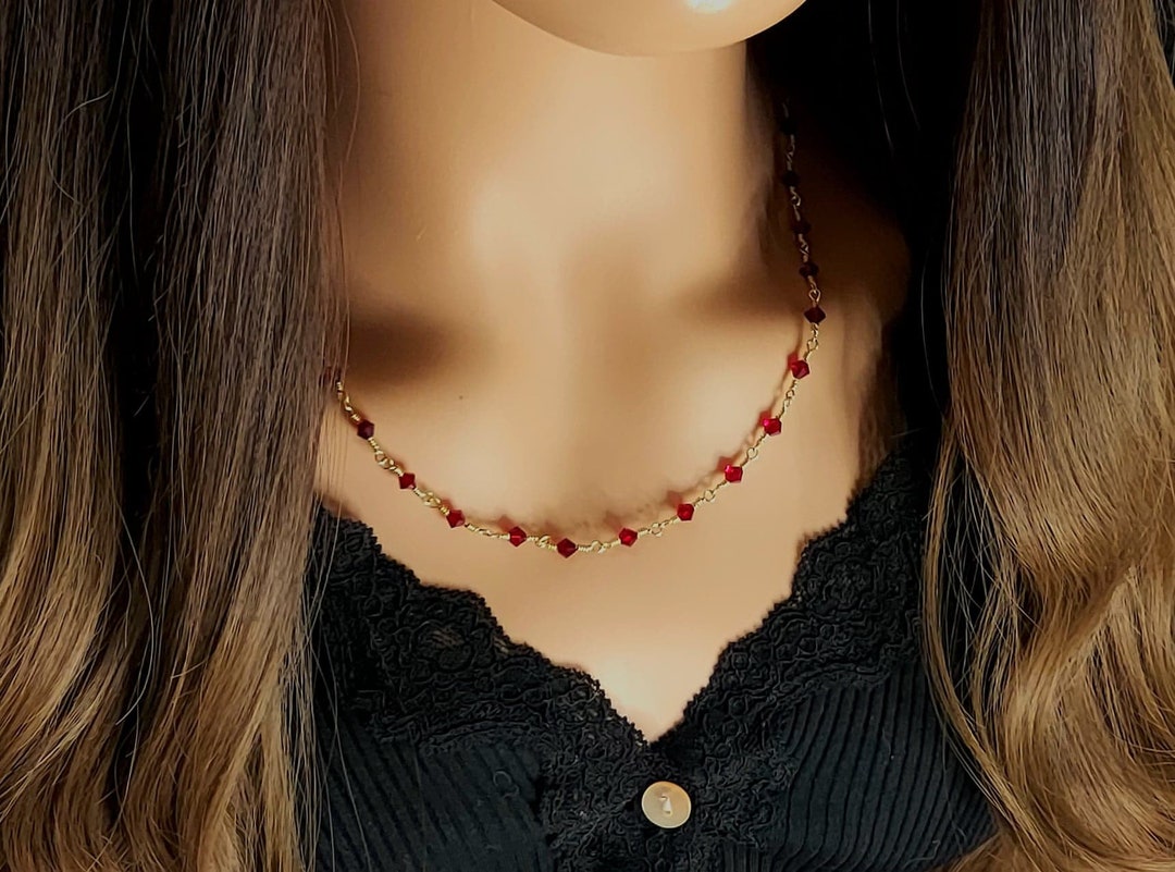 14k Gold Filled Ruby Swarovski Necklace Ruby Necklace - Etsy