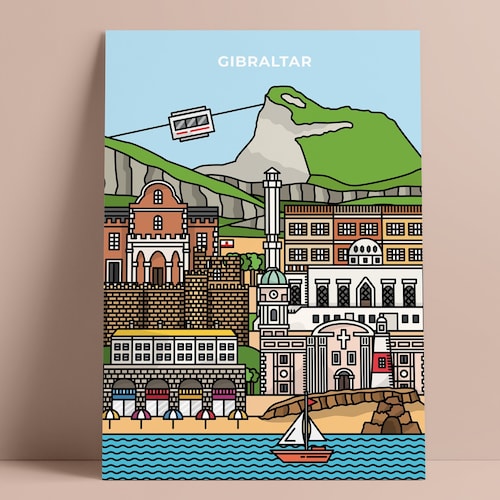 Gibraltar Print Vintage Travel Poster Rock of Gibraltar - Etsy