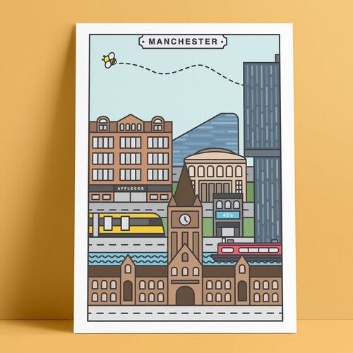 Manchester City Print Travel Art Living Room Wall Art Mid | Etsy UK