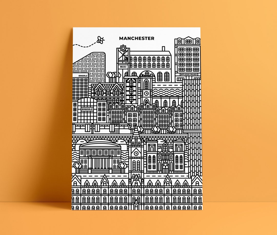 Manchester Outline Drawing City Poster Print Artwork - Etsy UK