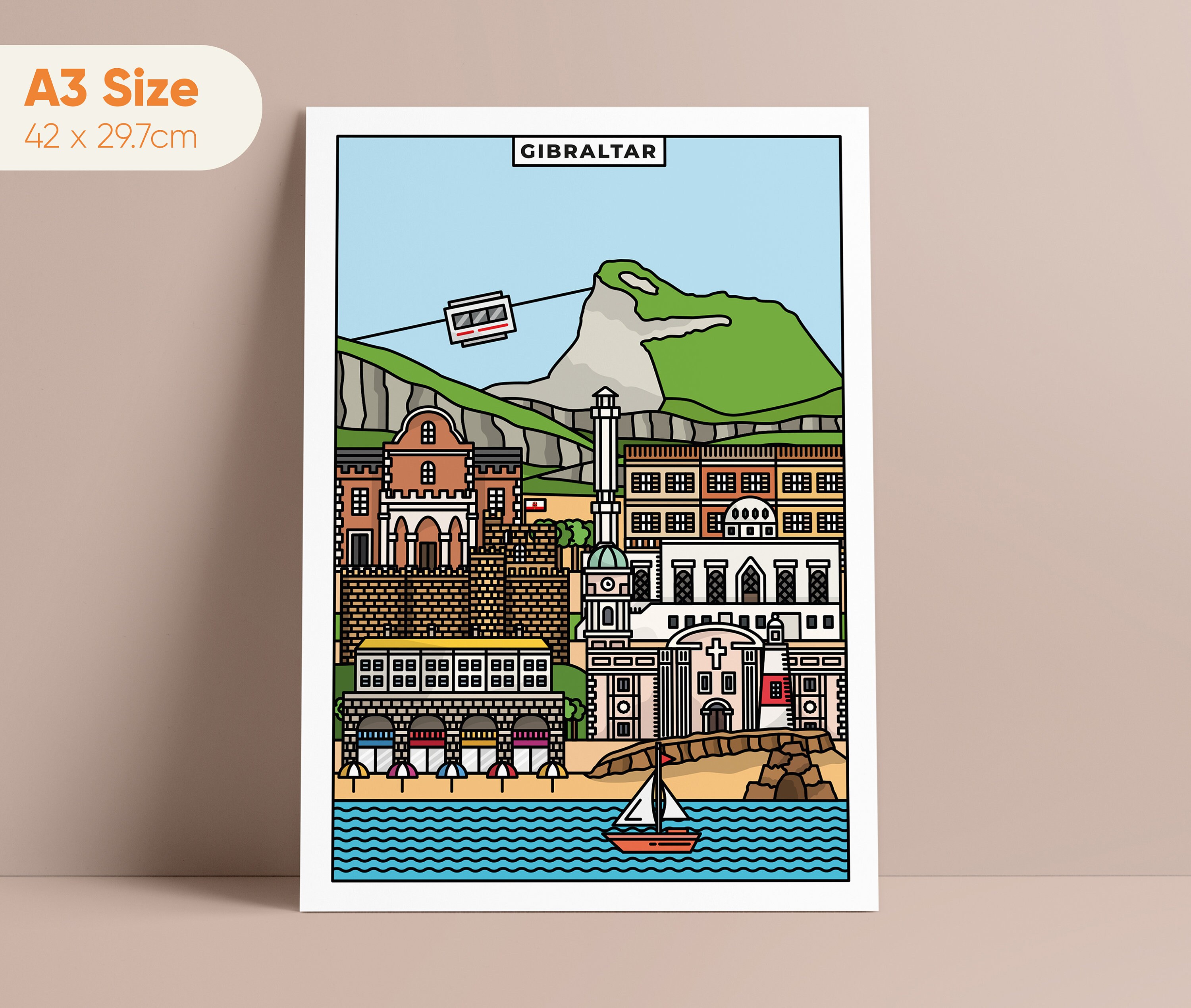 Gibraltar Landmarks Poster Print - Etsy UK