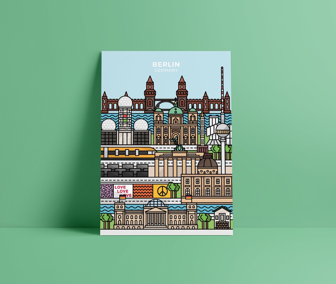 Berlin Germany Landmarks Art Poster Print - Etsy UK