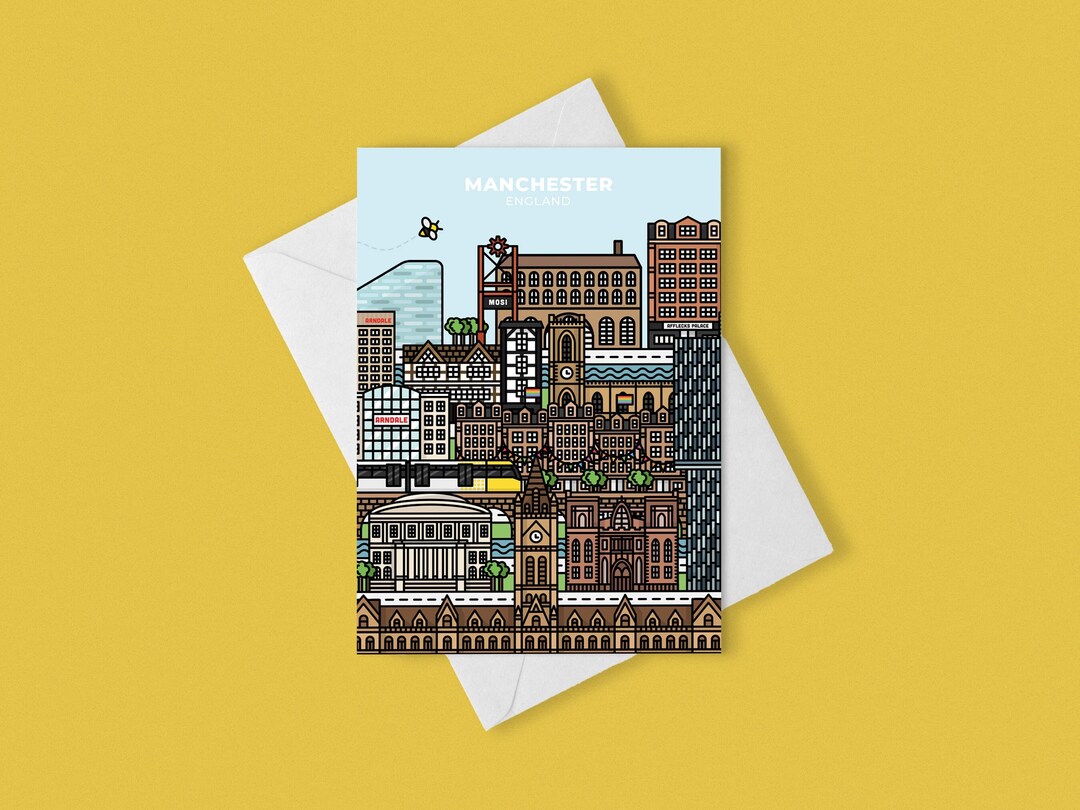 Manchester Illustrated City Greeting Card Art Gift - Etsy UK