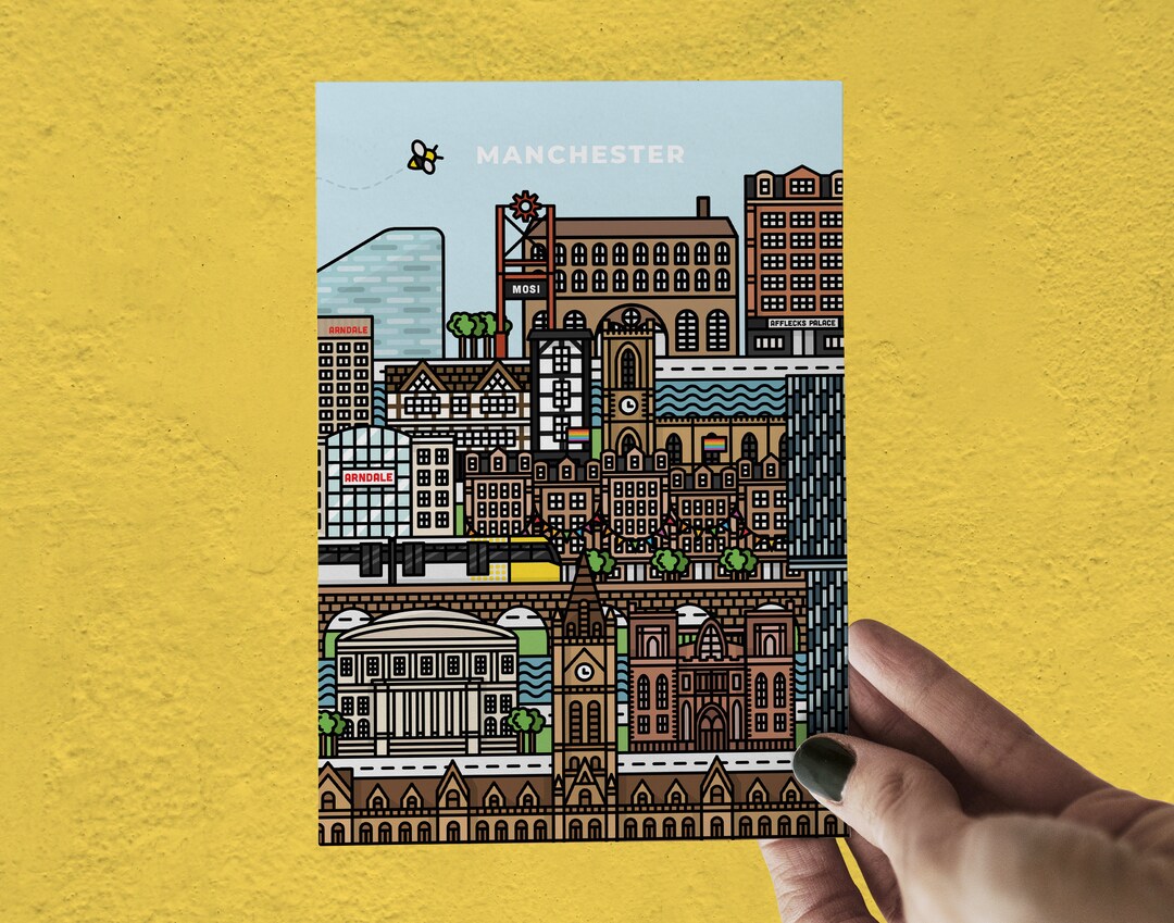 Manchester Landmarks City Postcard - Etsy