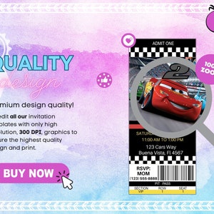 Cars Ticket Birthday Invitation: Editable Canva Template (digital ...