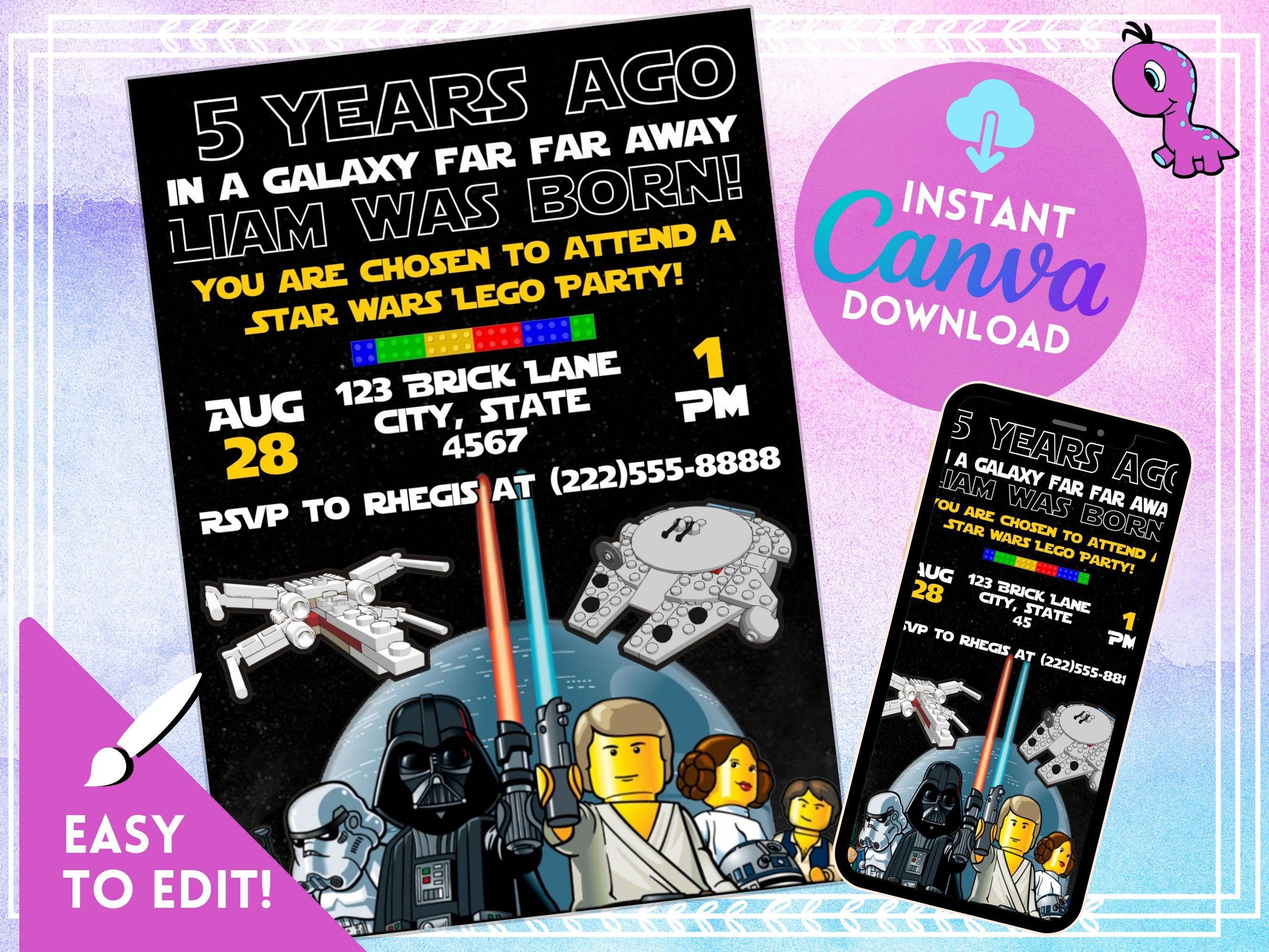 Lego Star Wars Invitations
