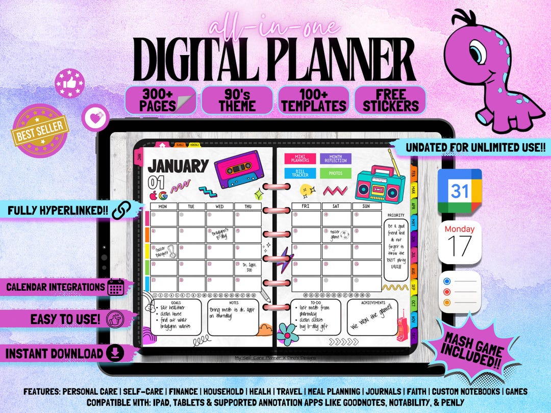 90s Theme Digital Planner: All-in-one, Undated (PDF) - Etsy