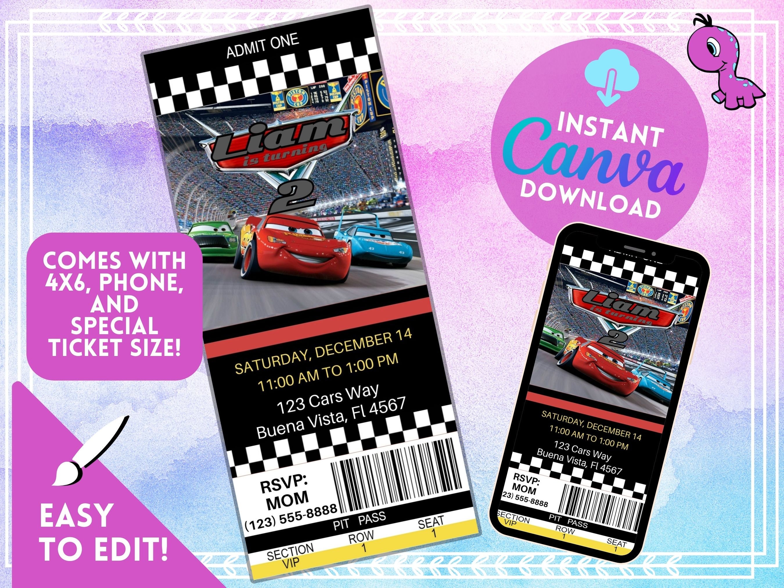 Invitations Cars Ticketmaker Cars Ticket Invite Etsy
