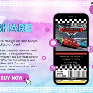 Cars Ticket Birthday Invitation || Invitation Template || Canva ...