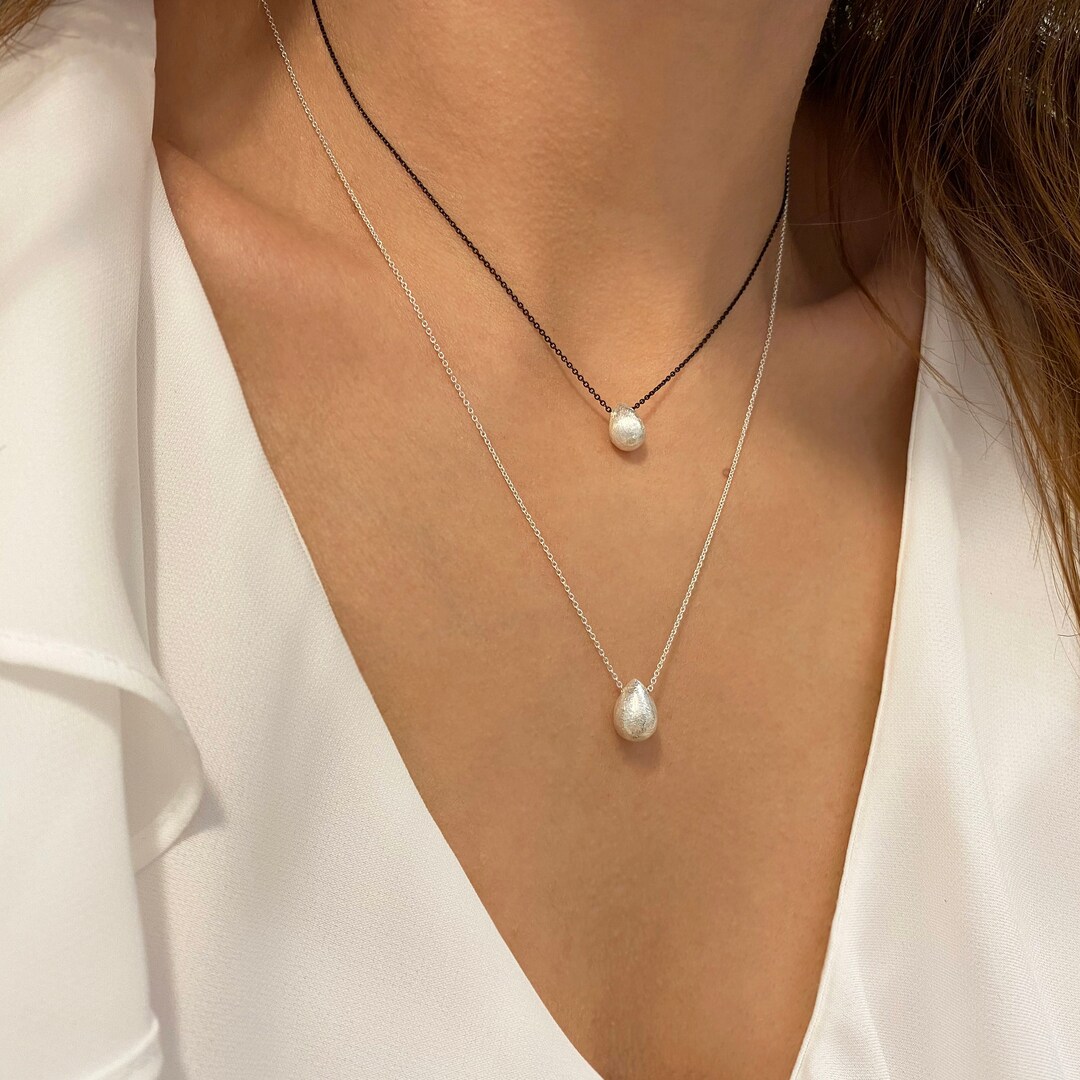 Water Drop Necklace, Raindrop Necklace, Tiny Drop Pendant, 2 Drops ...