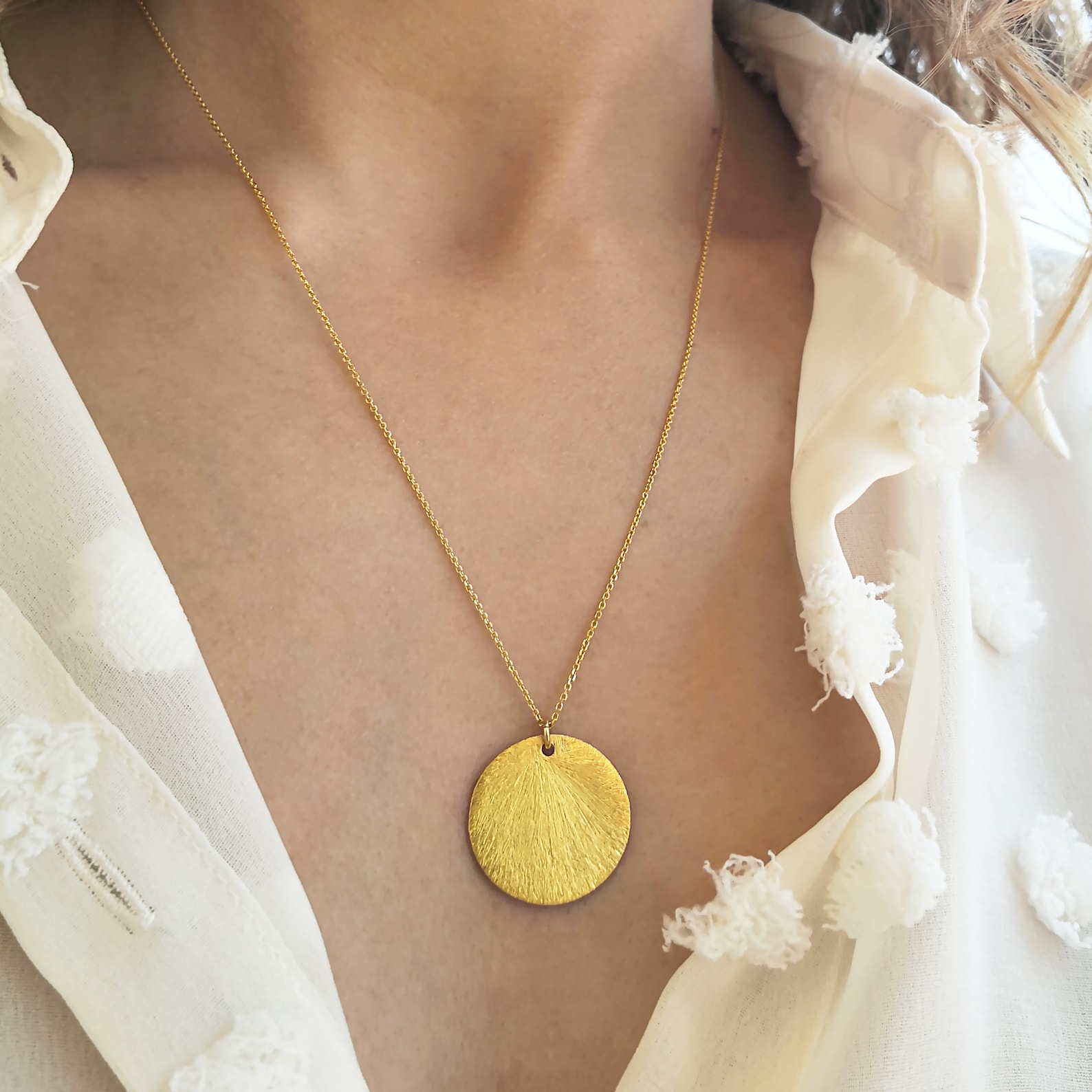 Gold Disc Pendant Big Coin Pendant Dainty Coin Necklace | Etsy