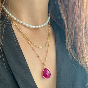 Real Ruby July Birthstone Necklace, Minimalist Zodiac Jewelry, Red ...