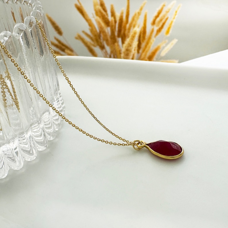 Genuine Red Ruby Gemstone Pendant Necklace, Tiny Raw Ruby Drop Gemstone ...