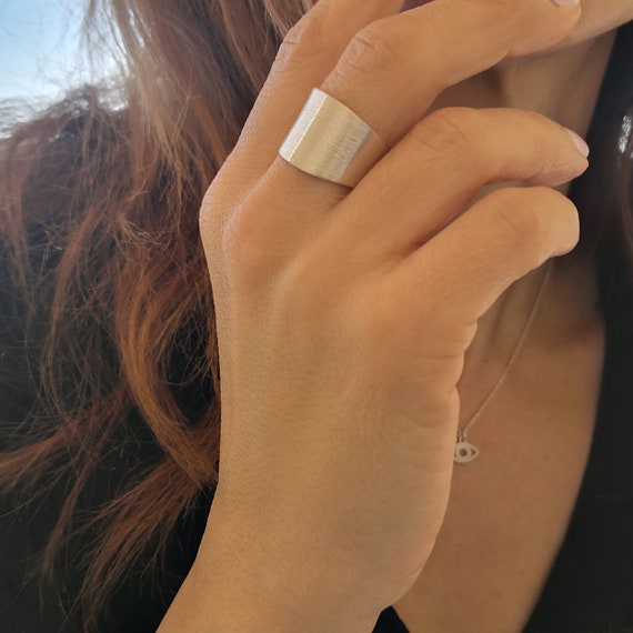Matte Silver ring Big silver ring Open back Ring Adjustable | Etsy