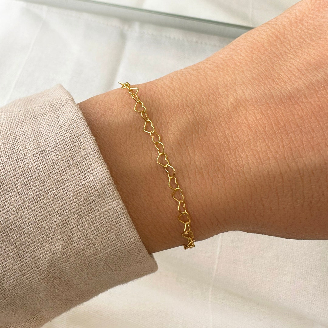 Heart Link Bracelet, Heart Chain Bracelet, Strength Bracelet, Good Luck ...