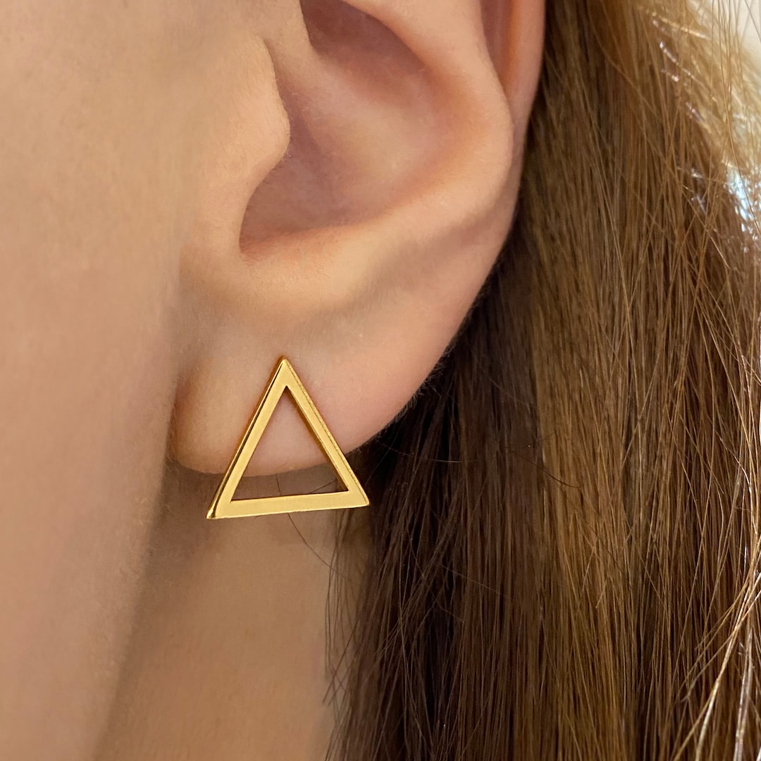 Triangular Geometric Earrings, Triangle Simple Gold Studs, Minimalist ...
