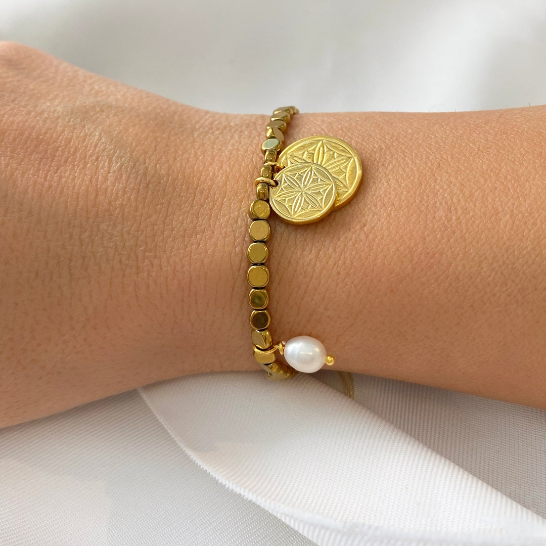 Ancient Greek Coin Bracelet, Real Pearl Bracelet, Gold Coin Bracelet ...