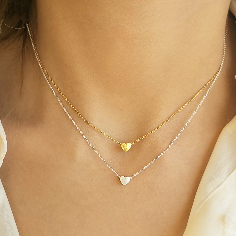 Small Heart Necklace Extra Tiny Heart Necklace 2 Hearts | Etsy