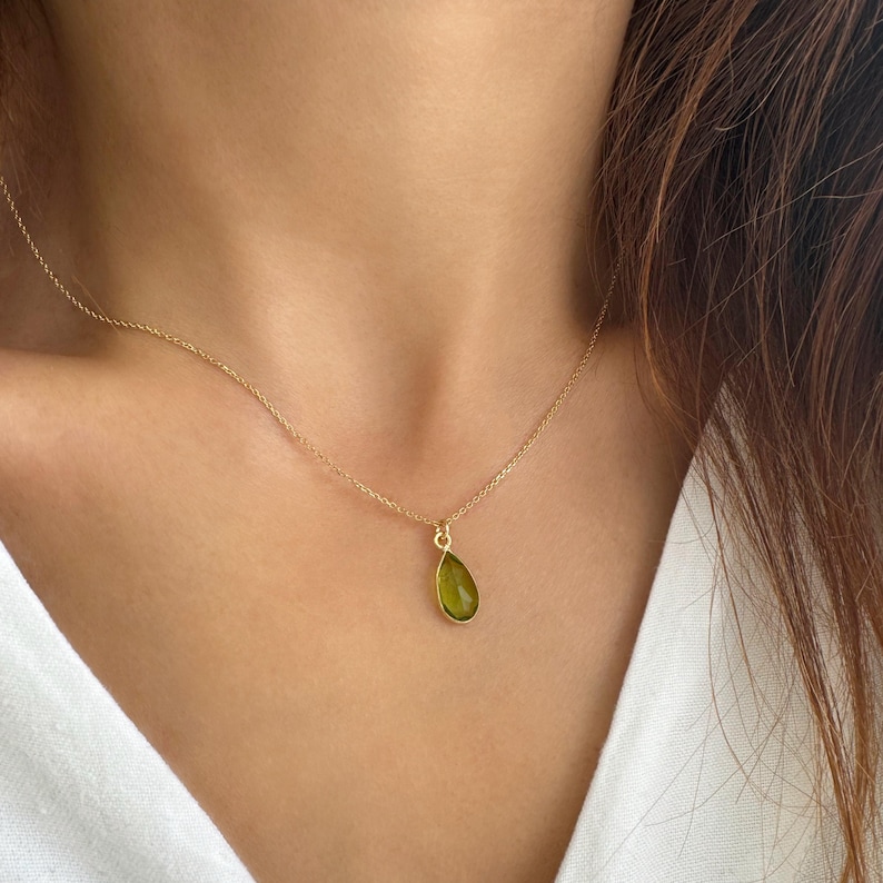 Raw Peridot Necklace, Peridot Drop Pendant, Peridot Teardrop Necklace ...