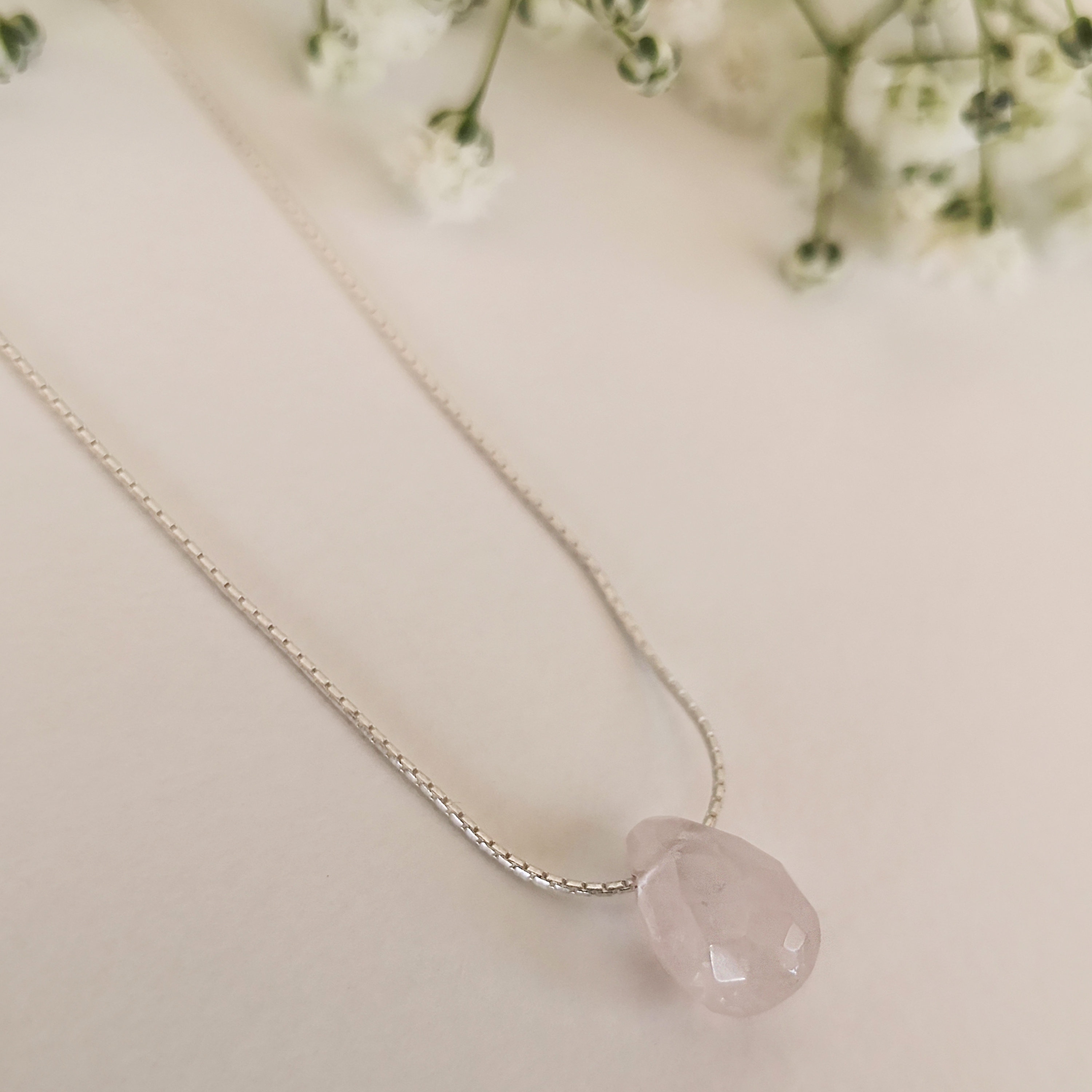 Pink Gem Necklace Pink Quartz Necklace Dainty Pink Necklace Etsy