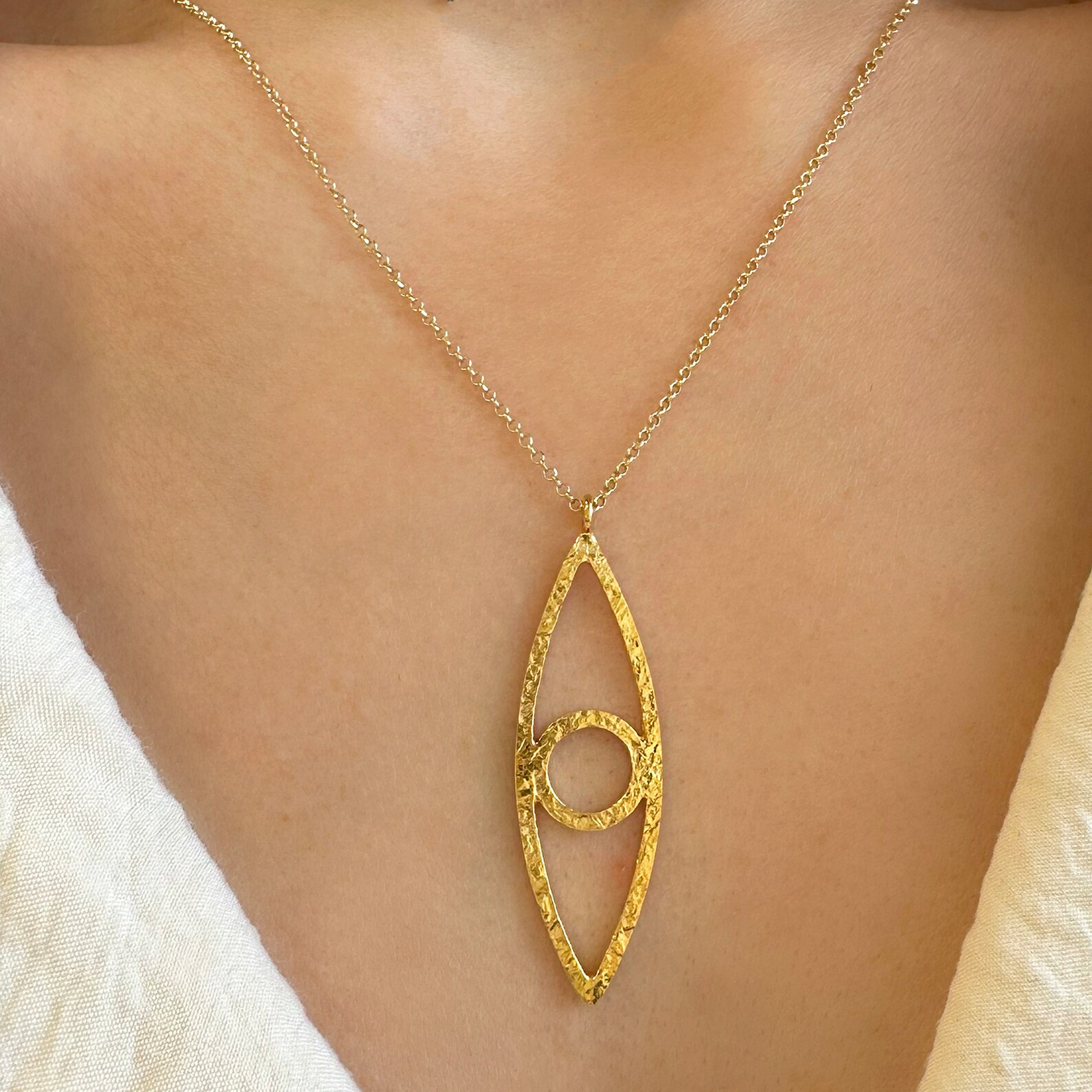 Good Luck Necklace, Long Gold Greek Evil Eye Pendant for Good Energy ...