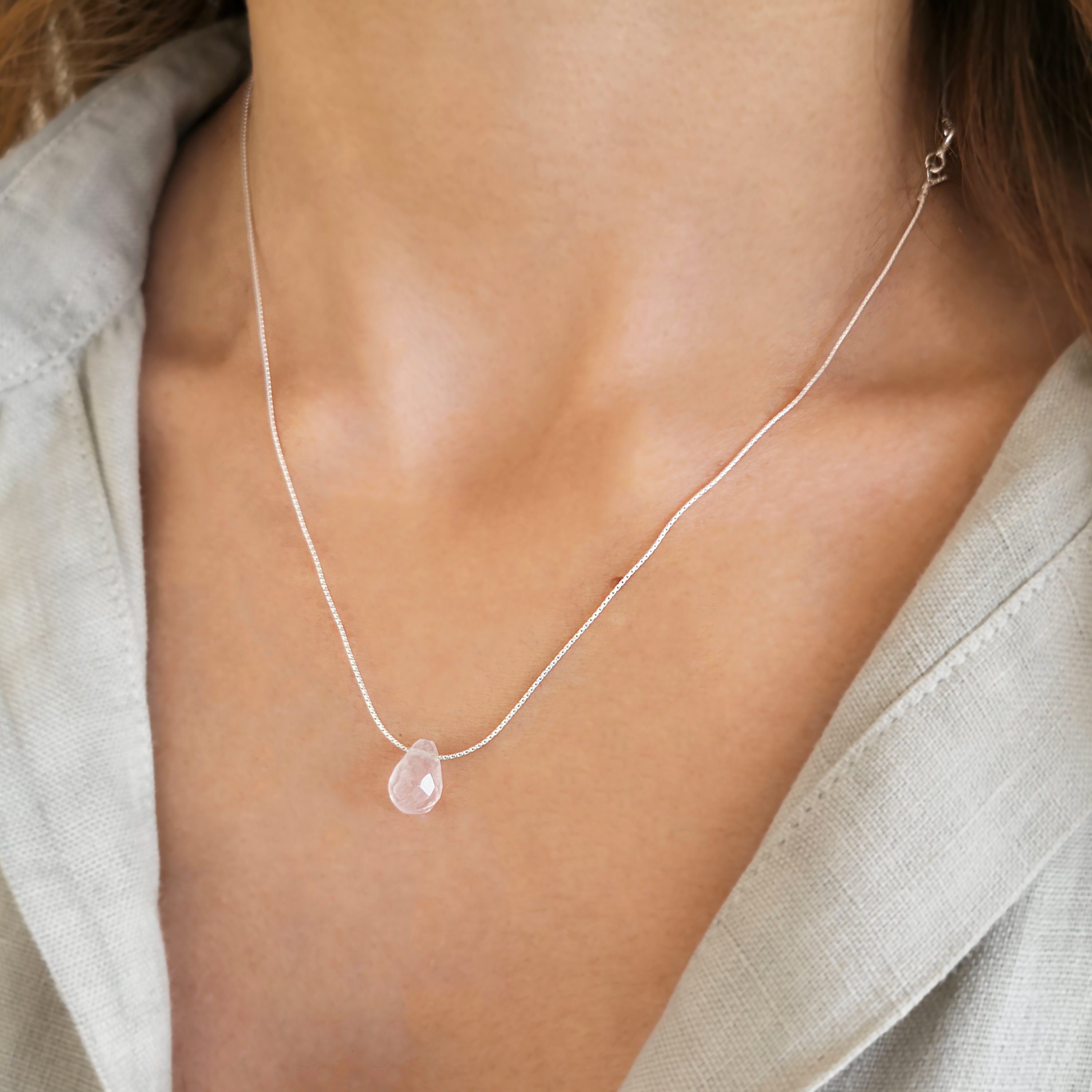Pink Gem Necklace Pink Quartz Necklace Dainty Pink Necklace Etsy