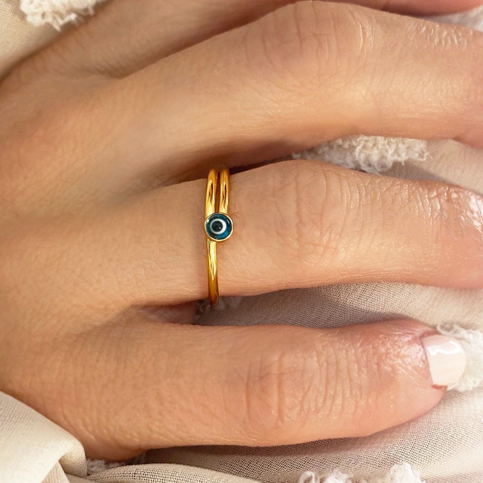 Anillo de mal de ojo de oro Anillo de protección de mal de | Etsy