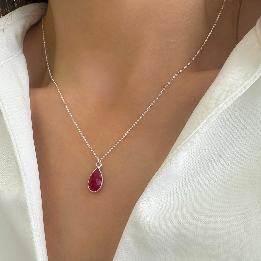 Ruby Necklace, Minimalist Pendant Birthstone Jewelry, Layered Choker ...