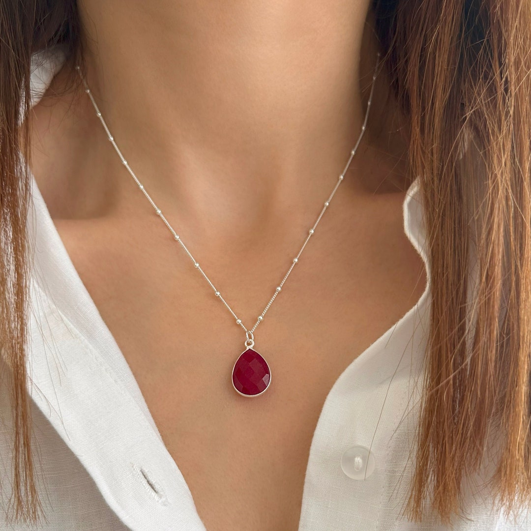 Raw Ruby Necklace, Stacked Necklace, Red Ruby Necklace, Ruby Drop ...