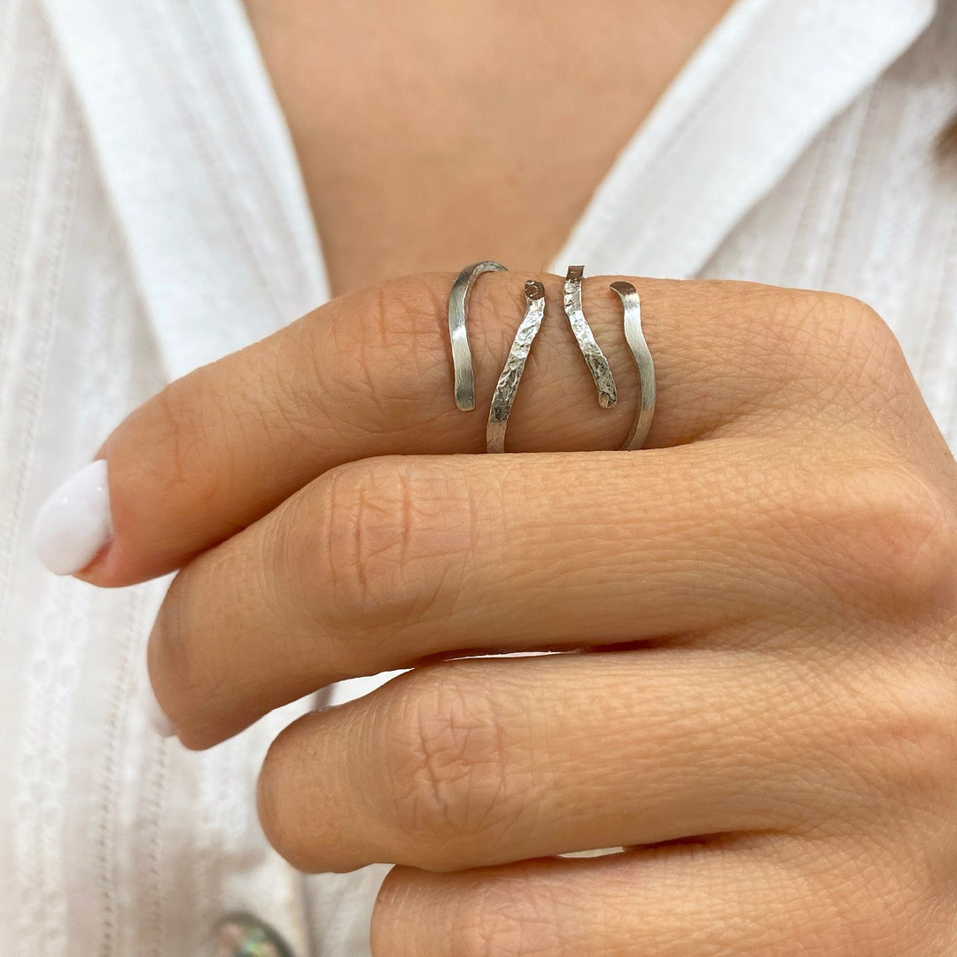 Quirky Ring, Irregular Ring, Wavy Lines Ring, Chunky Silver Ring ...