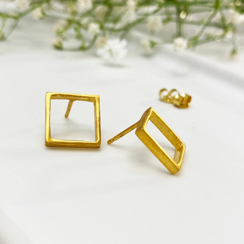 Square Gold Earrings - Etsy