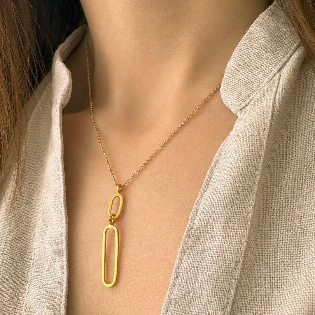 Modern Gold Necklace With Paperclip Pendant, Paper Clip Necklace ...