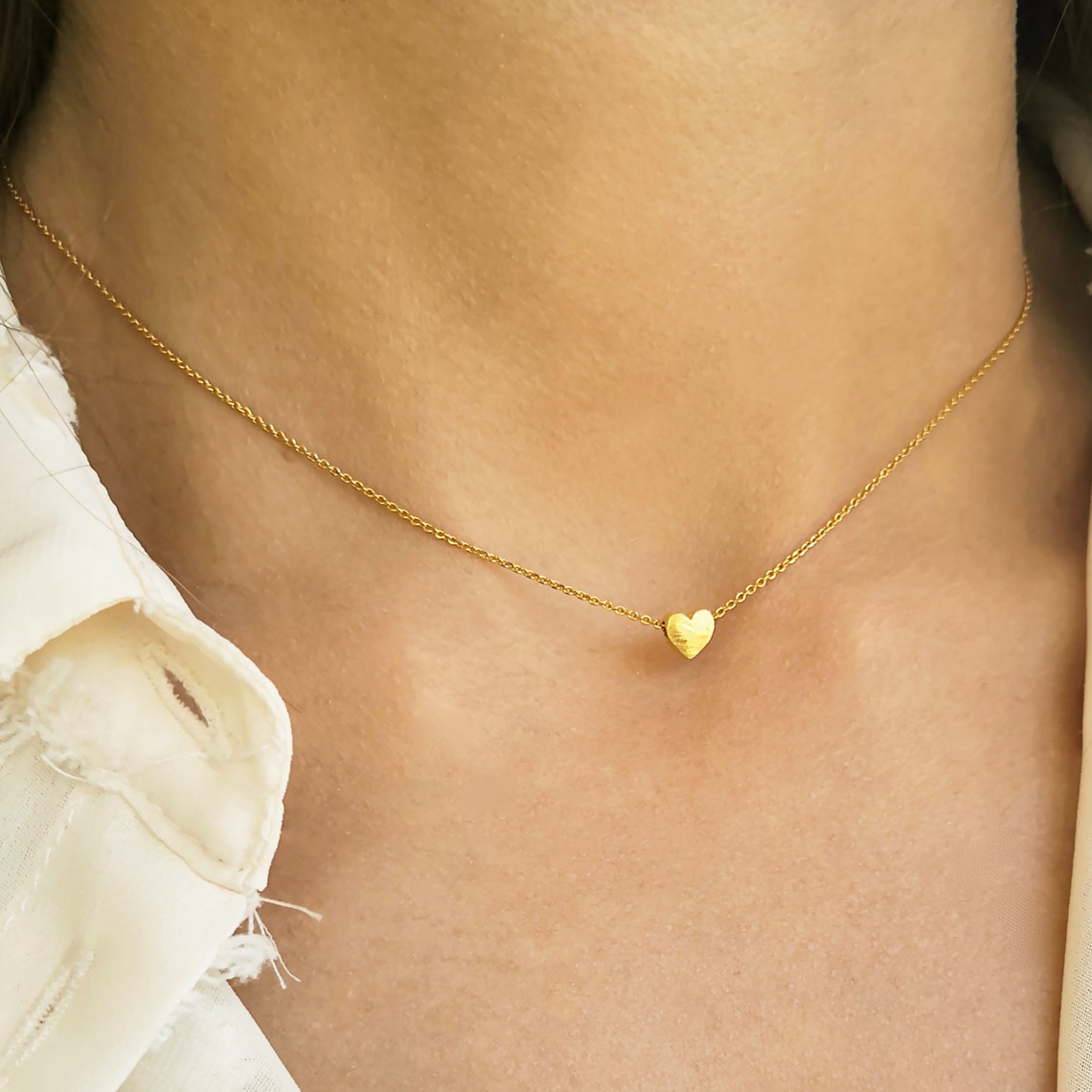 Small Heart Necklace Extra Tiny Heart Necklace 2 hearts | Etsy
