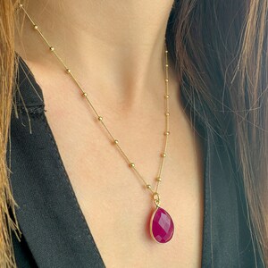 Real Ruby July Birthstone Necklace, Minimalist Zodiac Jewelry, Red ...