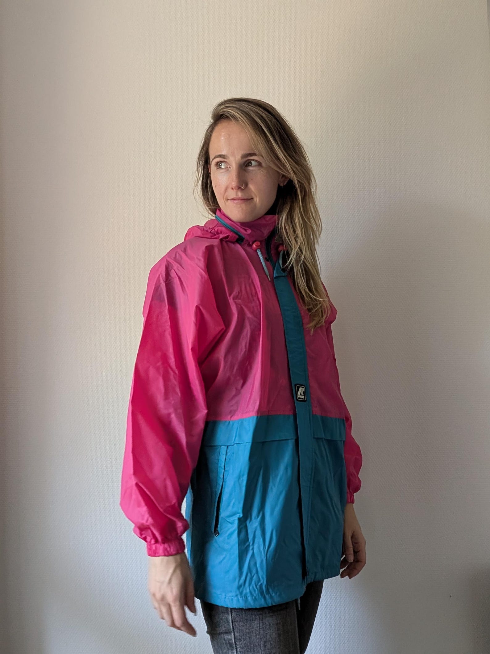 Vintage Blue Pink K-way Raincoat | From Coat to Bag | All Season | Made ...