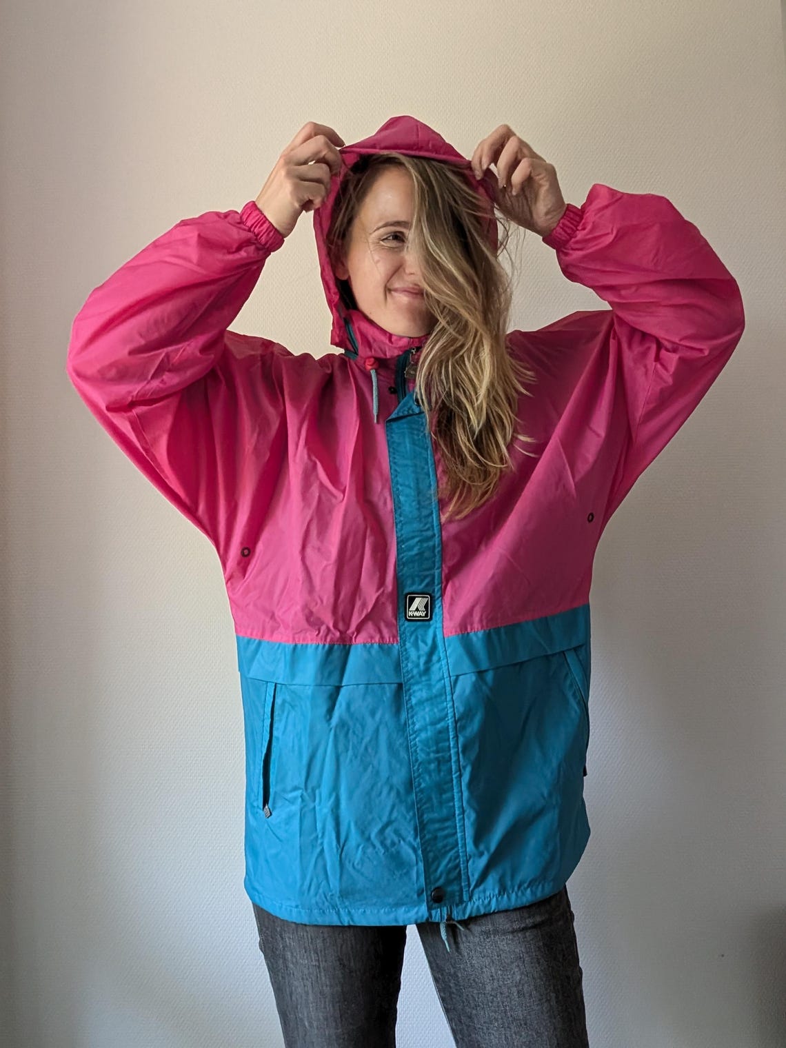 Vintage Blue Pink K-way Raincoat | From Coat to Bag | All Season | Made ...