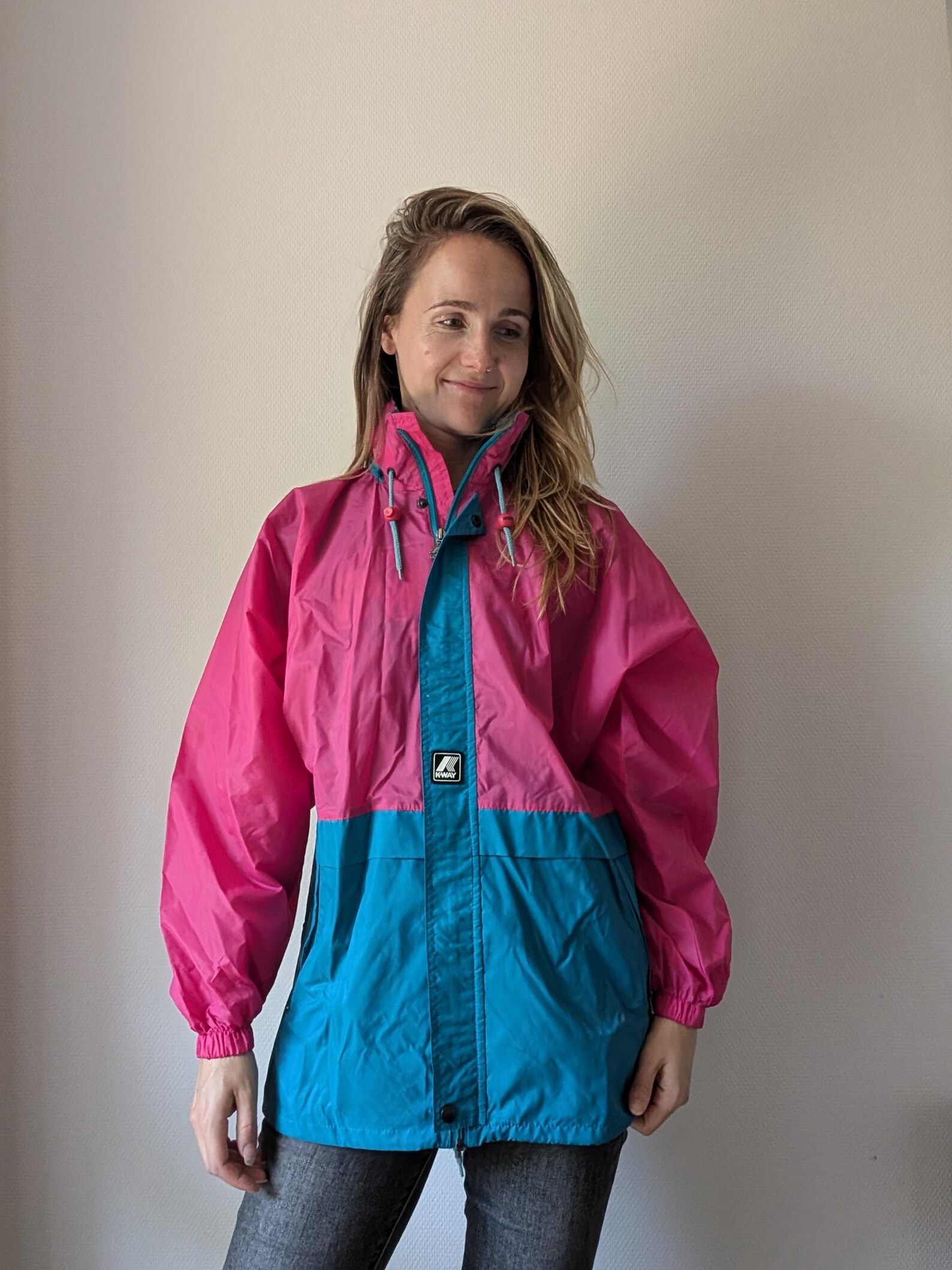 Vintage Blue Pink K-way Raincoat | From Coat to Bag | All Season | Made ...