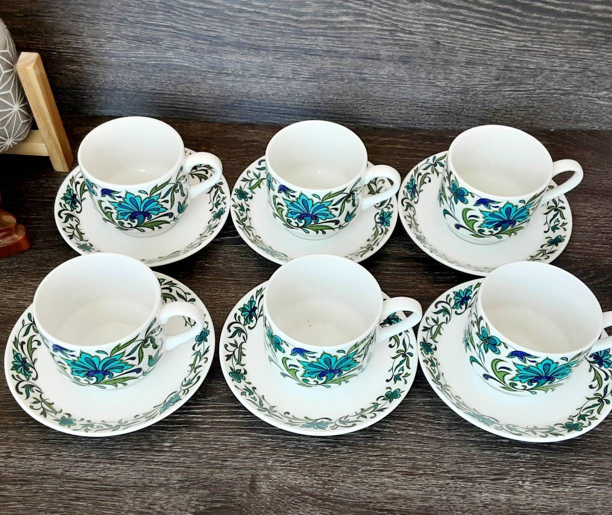 Vintage Midwinter Spanish Garden Cups and Saucers, Retro Blue and White ...