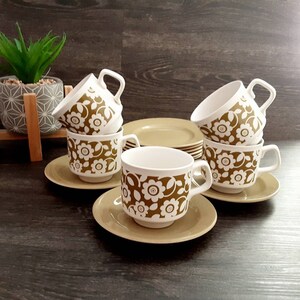Vintage Tam's Cup X 5, Saucers X 3 & Sideplates X 5, Retro Olive Green ...